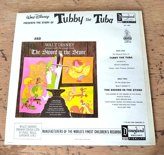 VINYL RECORD,33 RPM,&12& inch,walt disneys,tubby the tuba/sword in the ...