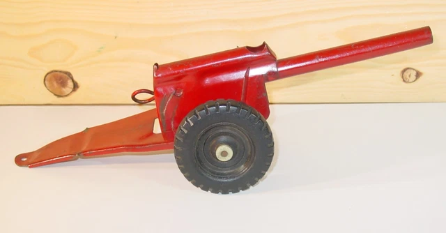 VINTAGE ORIGINAL FANTASTIC Pressed Steel Red Toy Marble Shooting Cannon ...