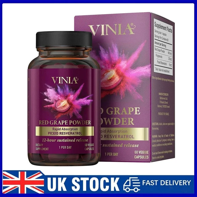 VINIA RED GRAPE Powder Rapid Absorbtion Piceid Resveratrol 60 Veggie ...