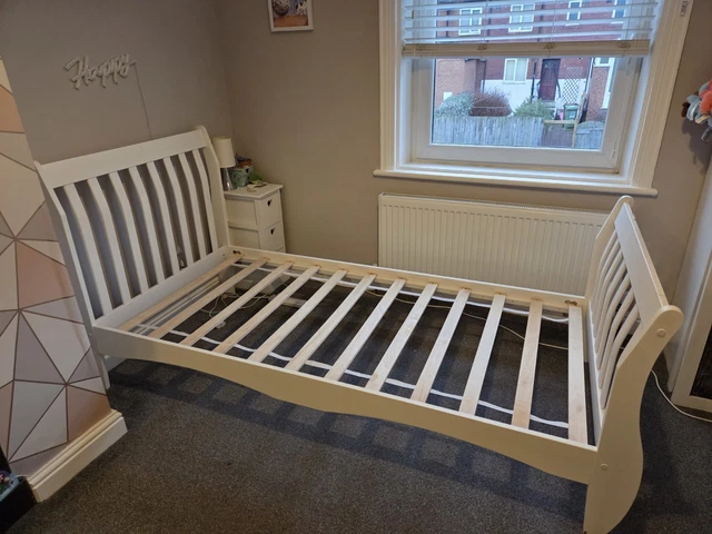 WOODEN SLEIGH BED Frame - Single £21.50 - PicClick UK