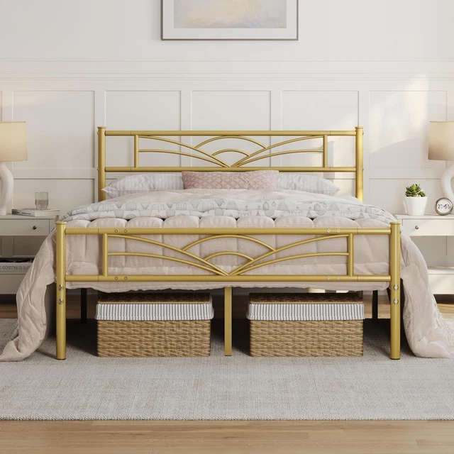 5FT KING DOUBLE BED Frame with Elegant Cloud Design Headboard & Under ...