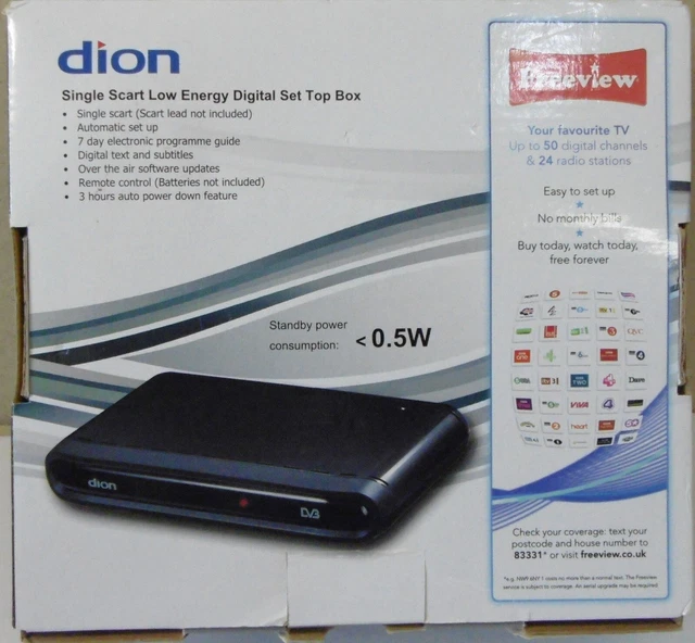 DION SINGLE SCART Low Energy Digital Set Top Box Freeview + Remote ...