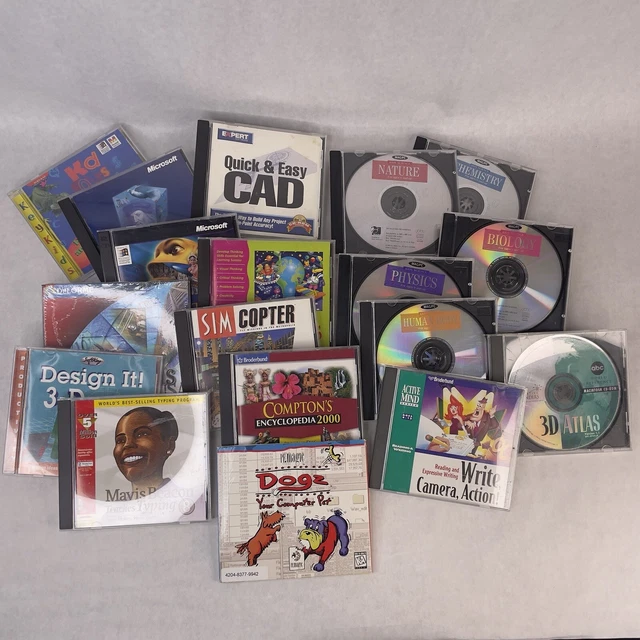 LOT OF 16 Vintage 90s MAC/PC CD-ROM Software Microsoft Encarta Mavis ...