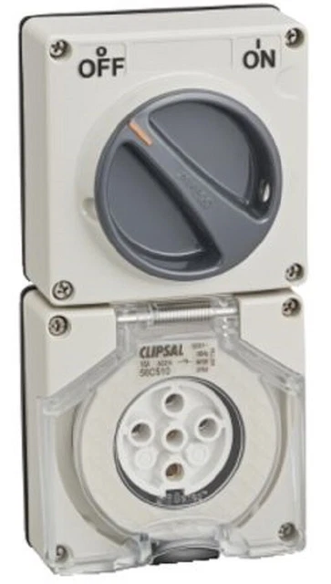 CLIPSAL 56-SERIES SWITCHED SOCKET 500V 5-Pin Less Enclosure GREY-10A ...