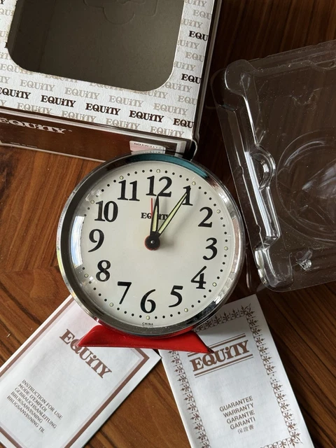 VINTAGE EQUITY ALARM Clock, Mechanical, Red Color, Old Stock Brand New ...