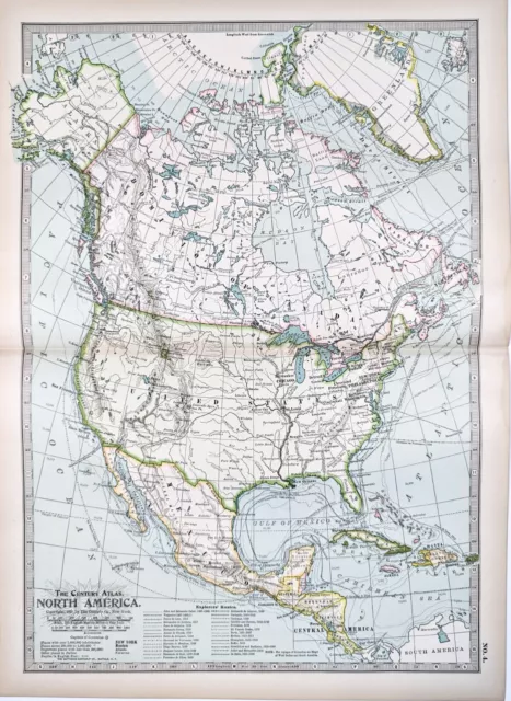 1897 NORTH AMERICA Map ORIGINAL United States Mexico West Indies Canada ...