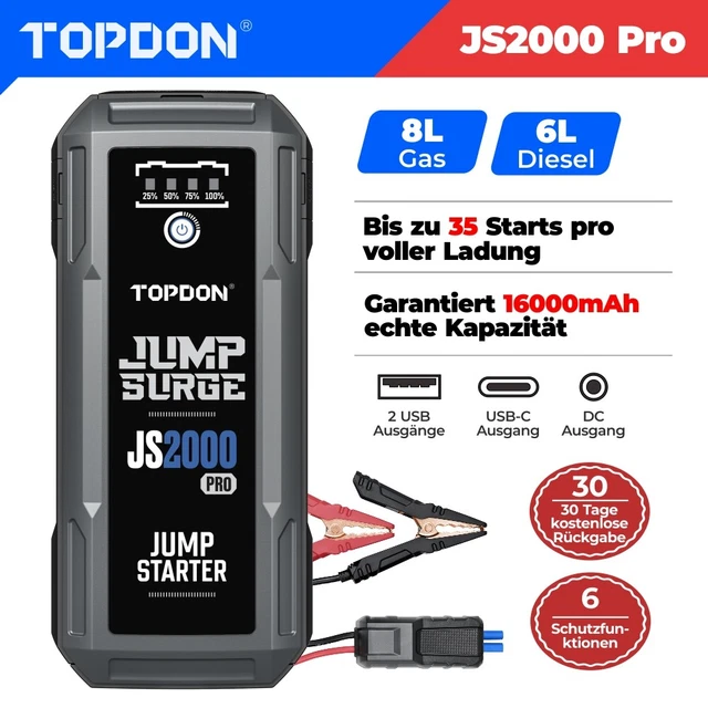 TOPDON JS2000 PRO 2500A Auto Starthilfe Jump Starter 12V Booster Powerbank 3IN1 EUR 113,00 ...