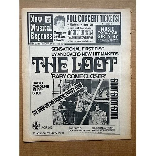 LOOT NME MAGAZINE JANUARY 28 1967 - LOOT cover advert + hendrix/rolling ...