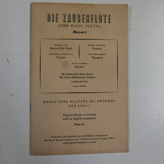LIBRETTO DIE ZAUBERFLOETE / THE MAGIC FLUTE Mozart, germ / engl £8.00 ...