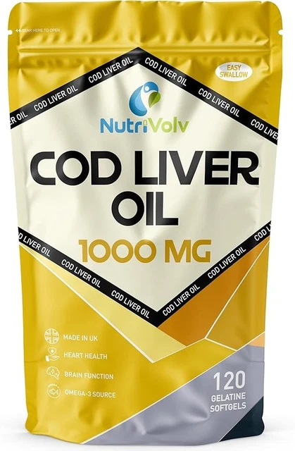 COD LIVER OIL 1000mg Capsules High Strength Omega 3 Vitamin A D Heart ...