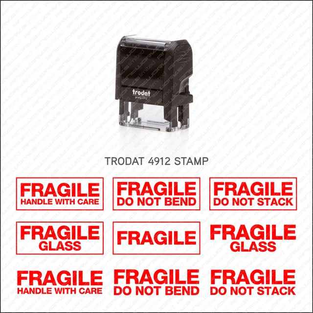 FRAGILE RUBBER STAMP - Self Inking - Red Ink Trodat 4912 - 10 Different ...