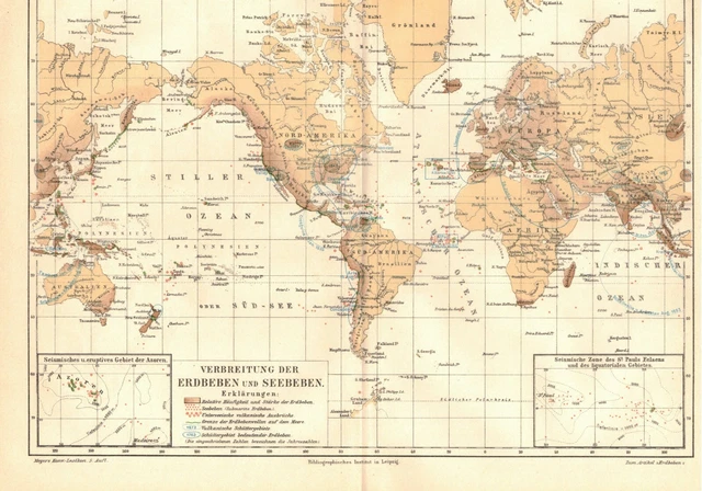 MAPPA TERRA, MAPPA terremoto, tre antiche mappe storiche. Litografia ...