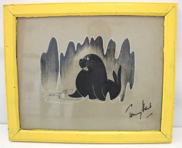 TONY HART (BLUE Peter) Seal Cartoon SIGNED ORIGINAL Pen/Chalk Drawing ...