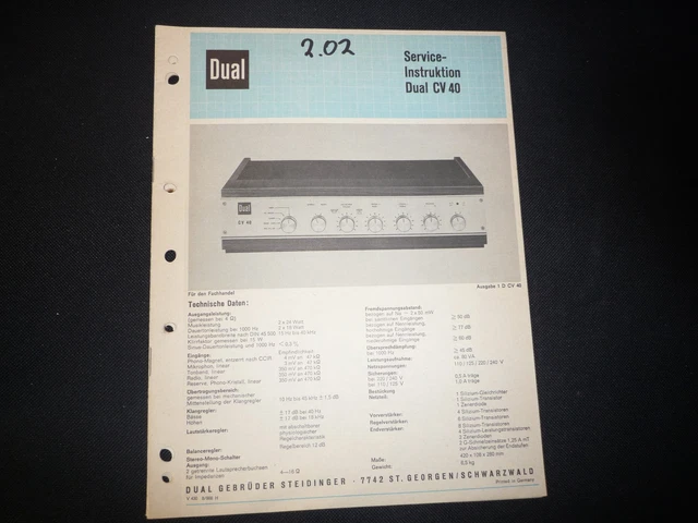 ORIGINAL SCHALTPLAN Service Manual Schaltplan Dual CV 40 EUR 12,50 ...