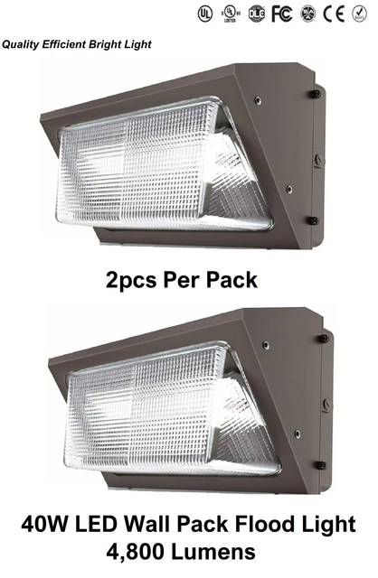 LED 40W OUTDOOR WALL PACK 5000K IP65 4,800 Lumens Glass lens 2-Pack ...