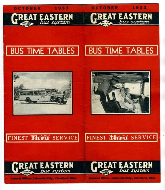 GREAT EASTERN NATION Wide Bus System Time Tables 1933 Cleveland Ohio £ ...