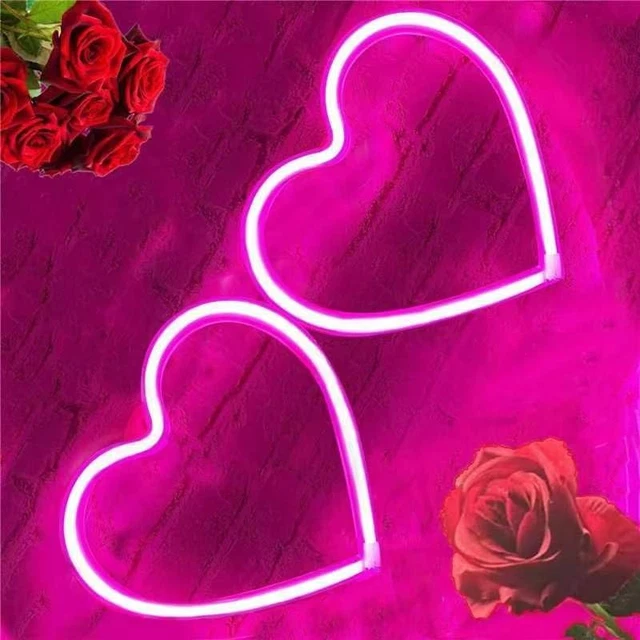2PACK VALENTINES HEART Neon Sign,Battery Powered Led Pink Neon Light up ...