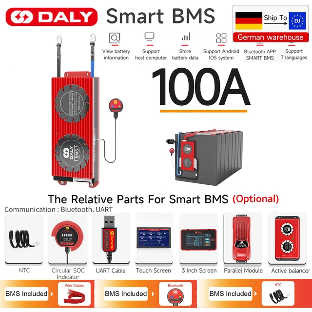 DALY 4S 12V 100A LiFePO4 Smart BMS Common Port with Balance+Bluetooth Module EUR 85,51 - PicClick FR