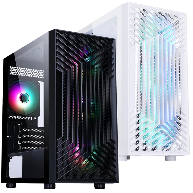 TERRA GAMING PC Computer Case mATX Tower 4x RGB LED Fans Tempered Glass ...