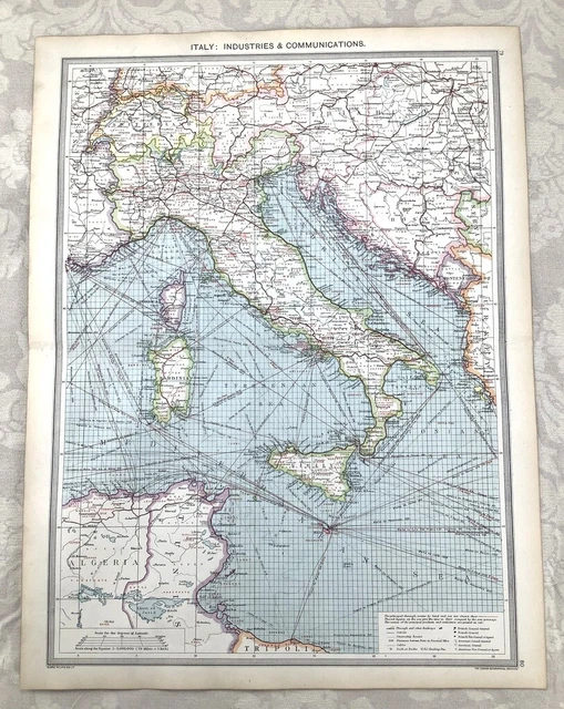 1911 ANTIQUE MAP of Italy Italian Industrial Chart Communications ...