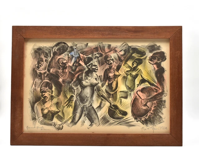 MAURICE FIEVET LITHOGRAPHY Colours Masquerade Macabre North Cameroon ...