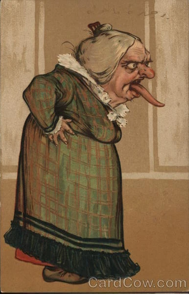 COMIC OLD LADY with Tongue Caricature HWB Postcard 5 Paras stamp ...