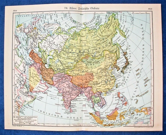 ANTIQUE 1931 ASIA POLITICAL MAP Geographic Map Original Book ...