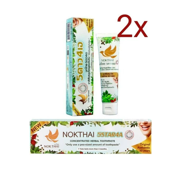 THAI HERBAL TOOTHPASTE NOKTHAI 5 Star 4A Whitening Concentrated 100g 2x ...