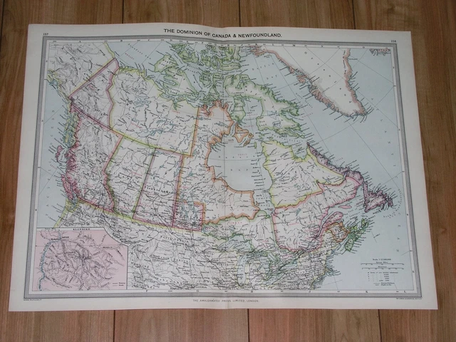 1908 ANTIQUE MAP Of Canada / Yukon Dawson City / Klondike Gold ...