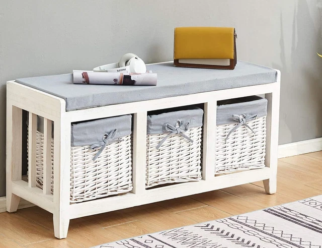 HOME SOURCE LINCOLN Wooden Hallway Bench Pull-Out Storage Seat with ...