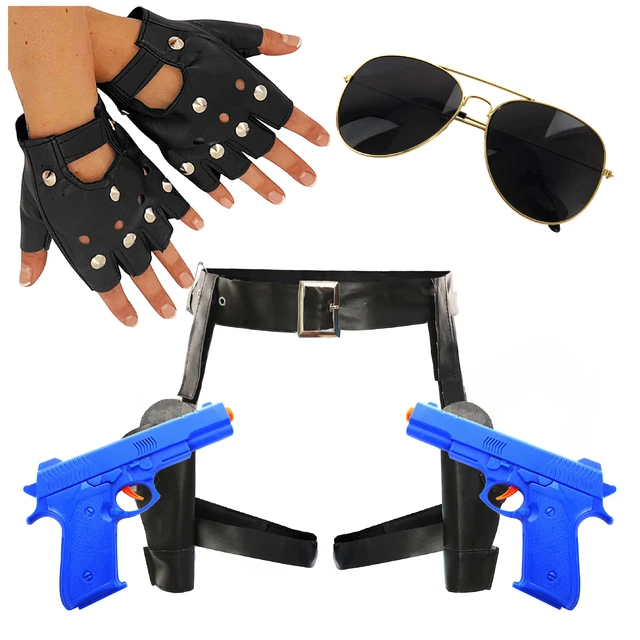 TOMB EXPLORER LARA Fancy Dress Costume Guns + Holster Gloves Glasses ...