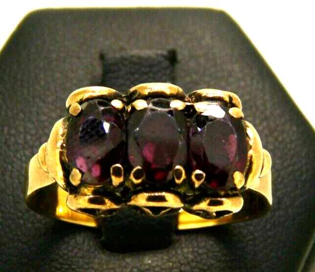 ANELLO VINTAGE IN Oro Massiccio 18K Con Granati Boemi Antico Anni '40 ...