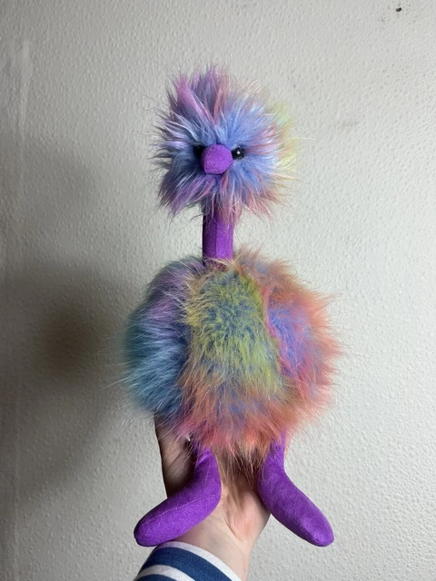 JELLYCAT JELLY CAT Large Rainbow Pom Pom Emu Ostrich Fluffy Bird Toy ...