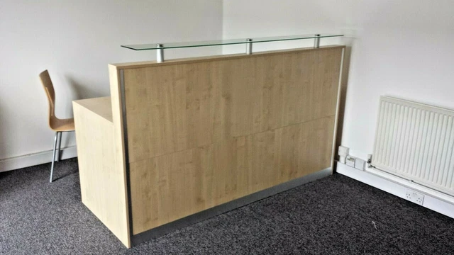 OAK RECEPTION DESK Glass Shelf Reception Desk Washed Wood Aluminium ...