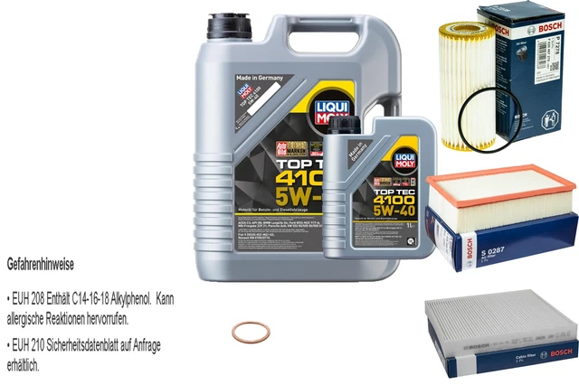 BOSCH INSPECTION SET 6L Liqui Moly Top Tec 4100 5W-40 Pour VW Skoda Golf VII EUR 111,56 ...