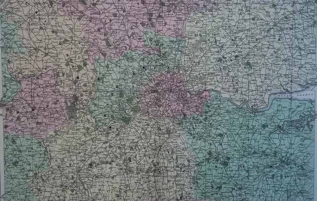 ANTIQUE 1904 LARGE map of Environs (Suburbs) of London. 117 years old ...