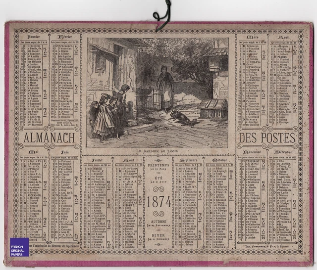 RESERVE ALMANACH CALENDRIER des Postes Année 1874 -Oberthur Gravure ...