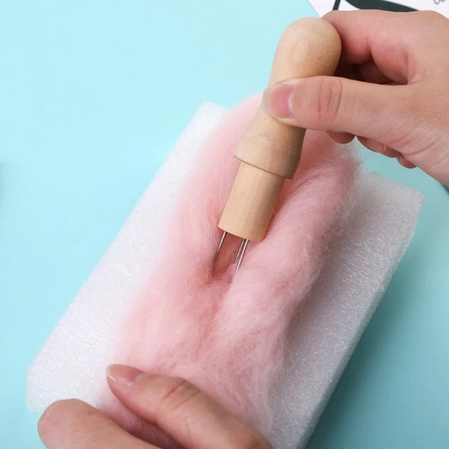 WOOL FELTING NEEDLES 3 Needle with Solid Wooden Handle Awl Craft Tools ...