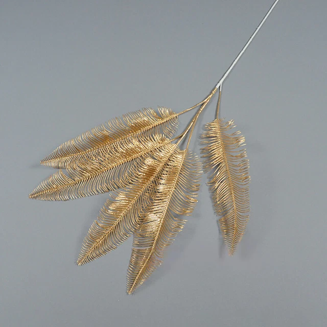DECORATIVE FLOWERS GOLD Eucalyptus 3-pronged Fan Leaves _cu £4.03 ...