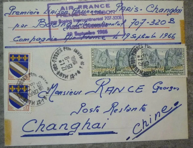 1ÈRE LIAISON AERIENNE PARIS-SHANGHAI par Boeing 707-320B le 19 ...
