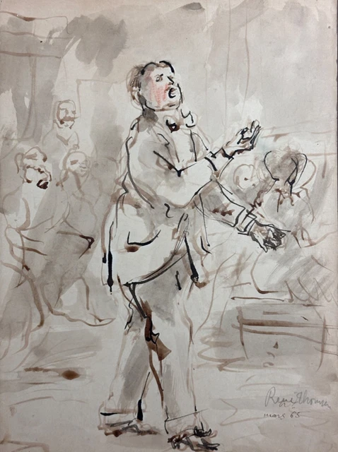 BEAUTIFUL DRAWING ANTIQUE Singer Costume Cabaret Lyrique Rene Thomsen ...