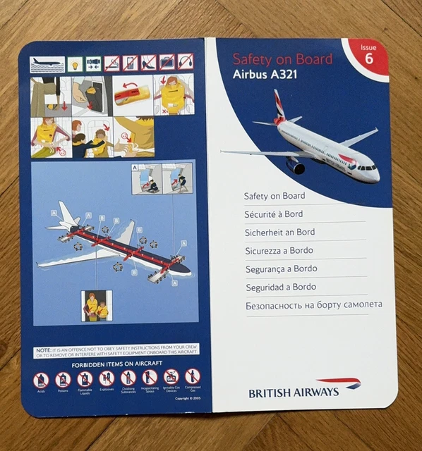 BRITISH AIRWAYS AIRBUS A321 BA Airlines Safety Card Sicherheitskarte ...