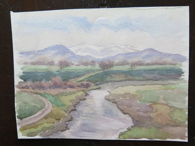 TABLEAU VINTAGE PAYSAGE de Campagne Peinture Aquarelle Sur papier 25x19 CM P14 EUR 24,34 ...