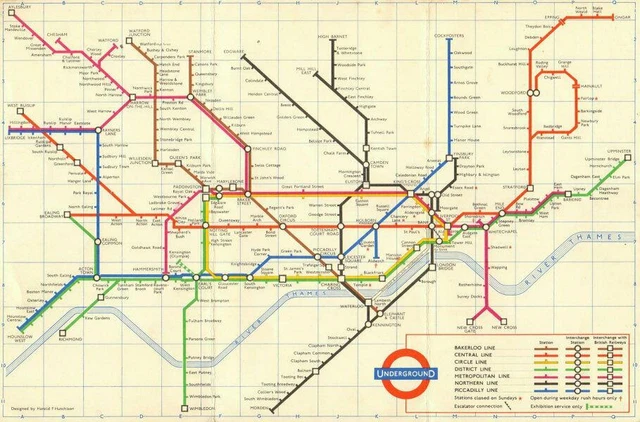 LONDON UNDERGROUND TUBE map plan. Essex Rd. Ongar. HUTCHISON 1961 old £ ...