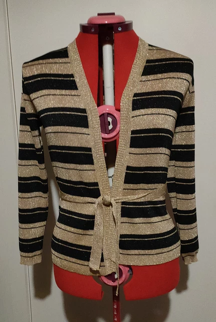 GOLD & BLACK Vintage 70s Style Knit Cardigan Size 12-14 $25.00 ...