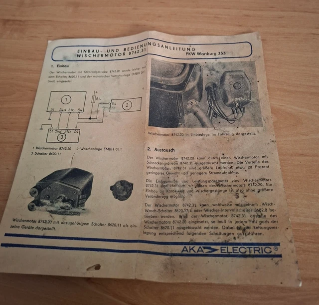 EINBAU- UND BEDIENANLEITUNG Wischermotor DDR PKW Wartburg 353 EUR 1,00 ...