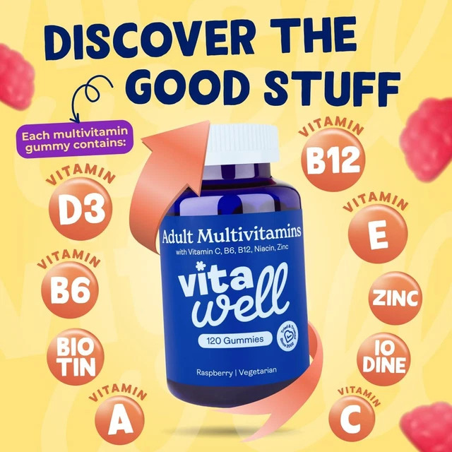 VITAWELL ADULT MULTIVITAMIN Gummies - 120 Raspberry Flavour Gummies (2 ...