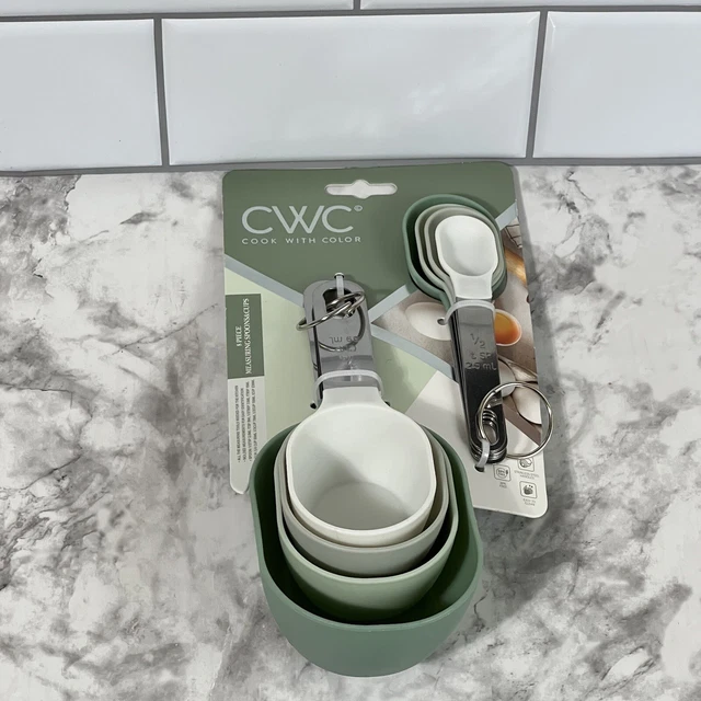 CWC COOK WITH Color 8 PC Measuring Spoons & Cups Set Green Stainless ...