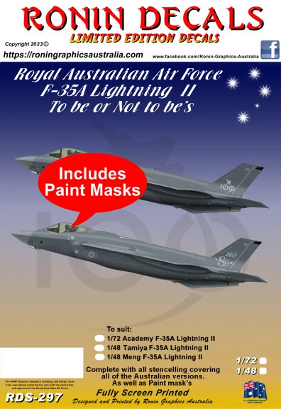 1/48 RONIN DECALS RAAF Special F-35A Lightning II Decals and PM For ...