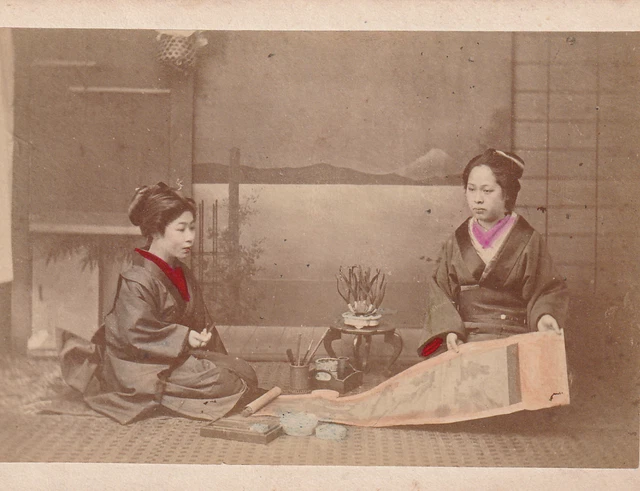 RARE ANTIQUE JAPANESE COLORIZED GEICHA ALBUMINEE PHOTO circa 1880 ...